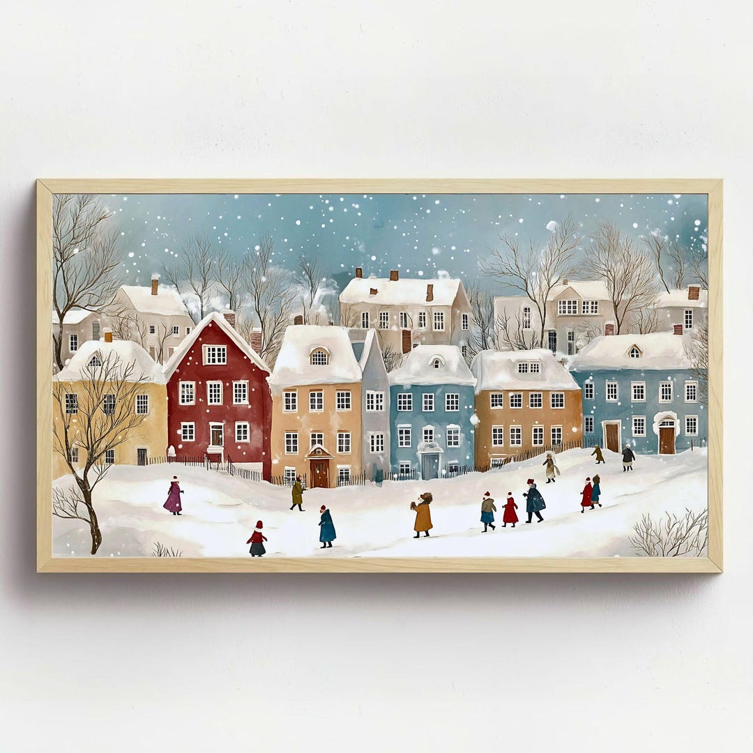 Scandinavian Winter Village Frame TV Art: Cozy Snow Town (digital ...