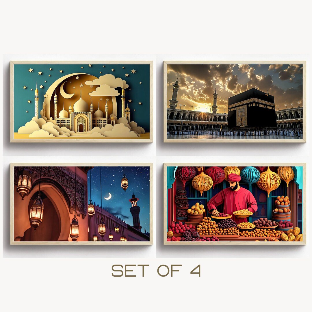 Samsung Frame Tv Frame Art Ramadan Mubarak Set of 4 Muslim Papercut ...