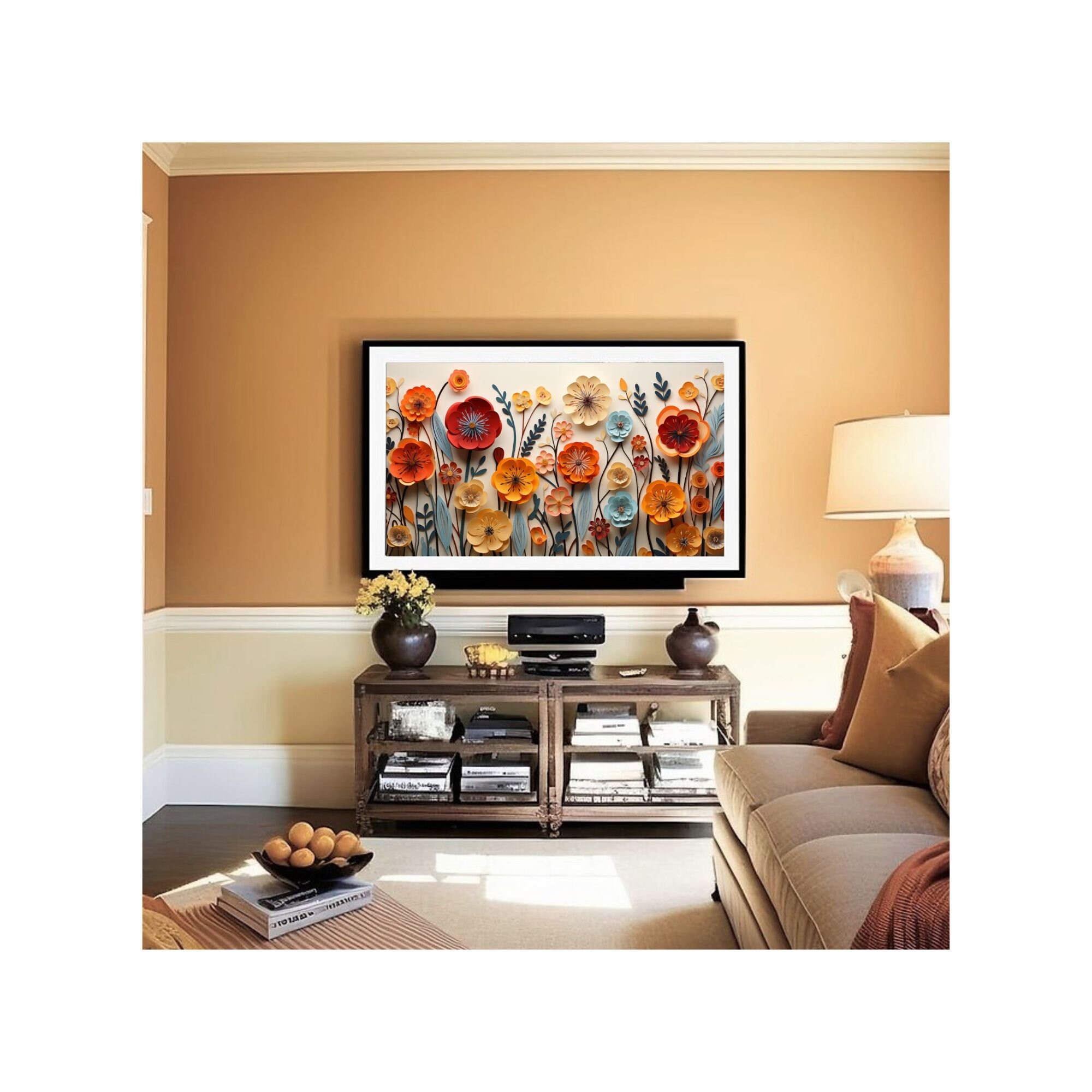 Spring Frame TV Art | Cottagecore Soft Floral Papercut Painting Instant ...