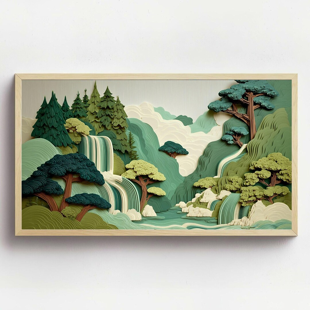 Samsung Frame TV Art,japanese Waterfall Landscape Frame TV Art ...