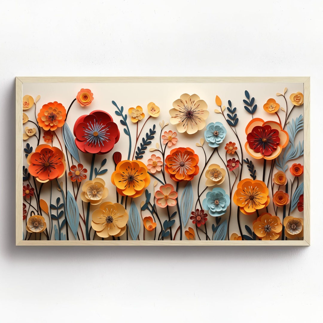 Spring Frame TV Art | Cottagecore Soft Floral Papercut Painting Instant ...