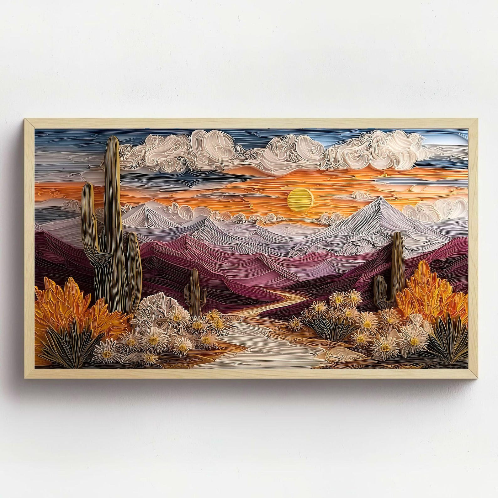 Samsung Frame Tv Sunset in Desert With Cacti Arizona Papercut 3D Effect ...