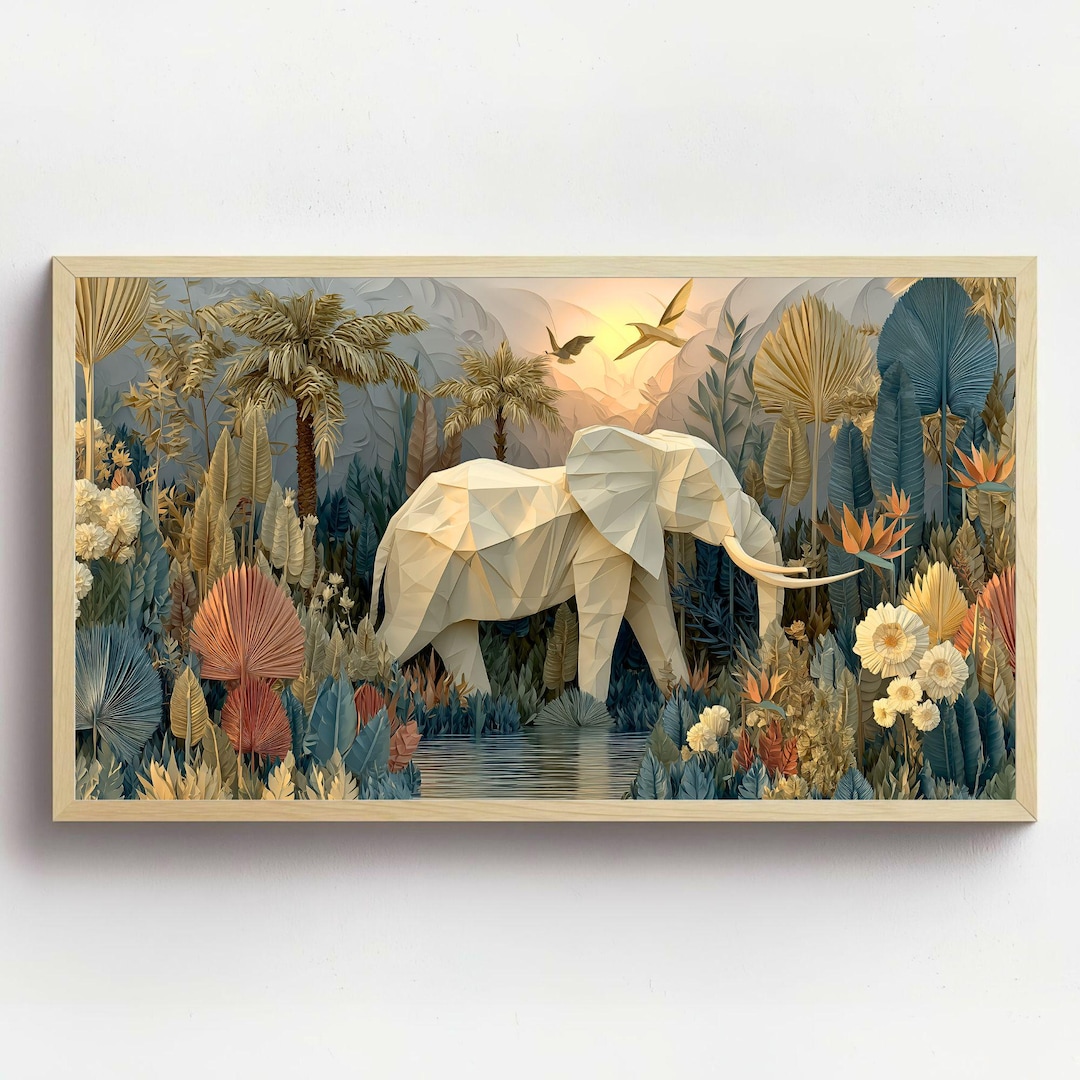 Origami Elephant Jungle Scene: Samsung Frame TV Art (digital Download ...