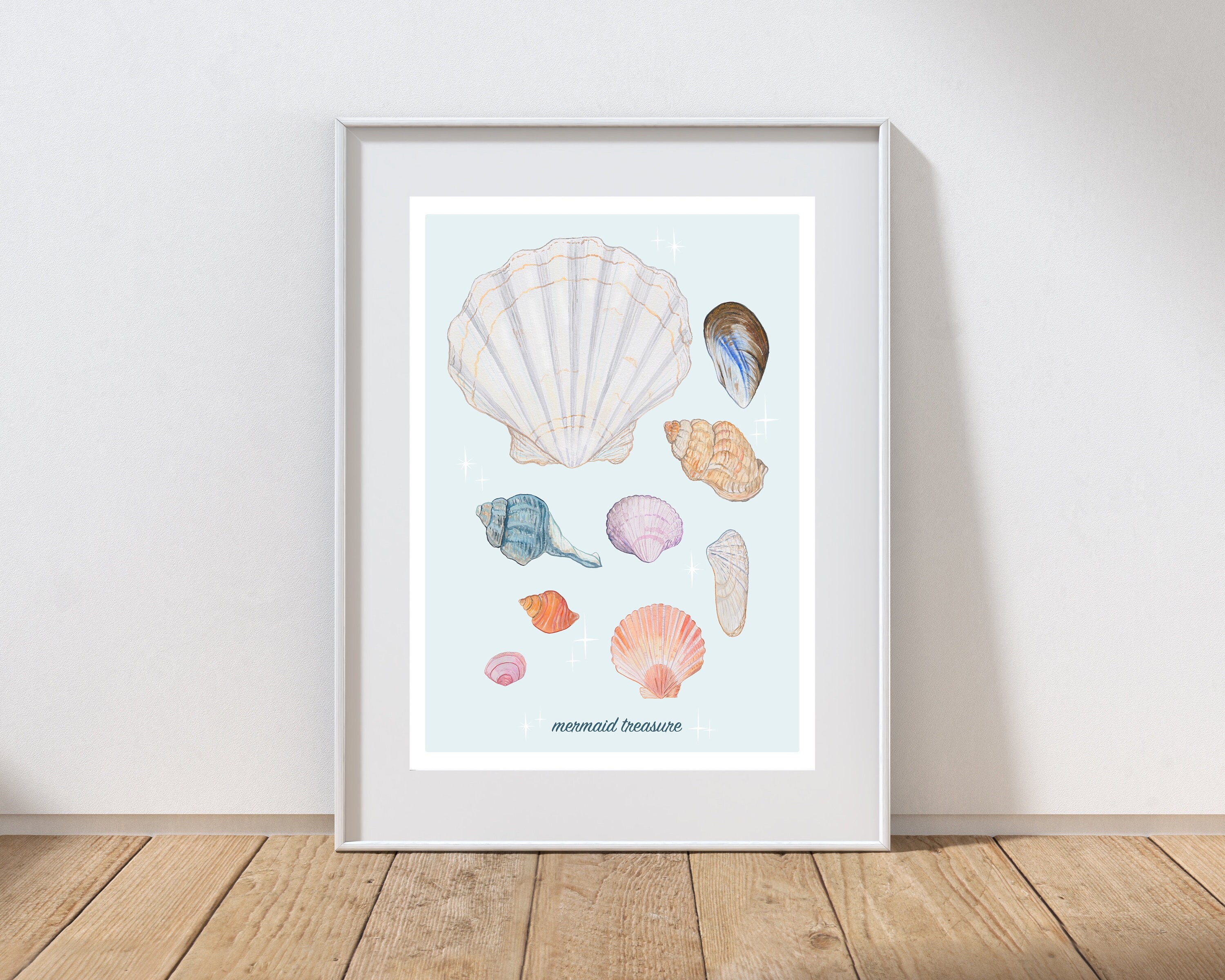 Mermaid Treasure Art Print / Seashell Illustration/ Beach Art/ Holiday ...