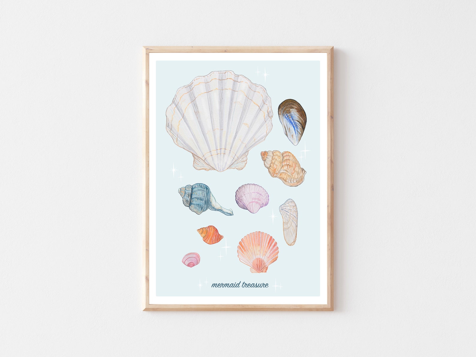 Mermaid Treasure Art Print / Seashell Illustration/ Beach Art/ Holiday ...