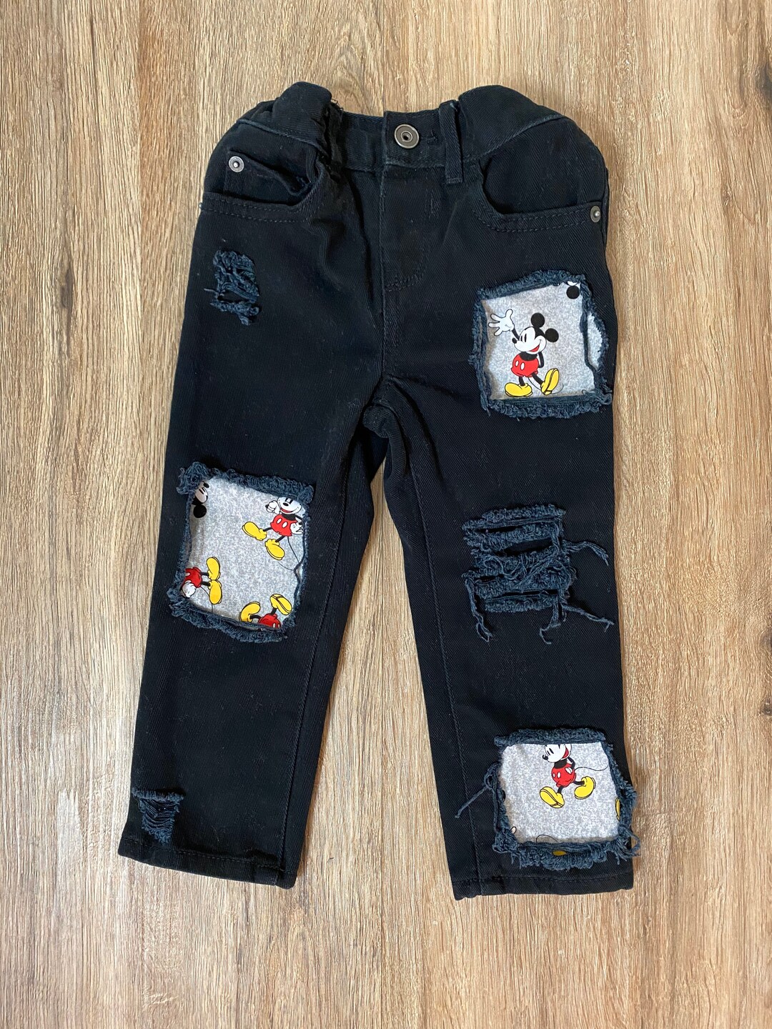 Distressed Jeans // Patched // Mickey Mouse - Etsy