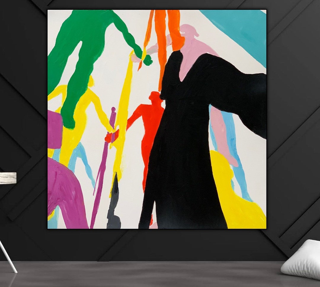 Human Beings Expressionist Original Abstract Oil Painting on Deep Edge ...