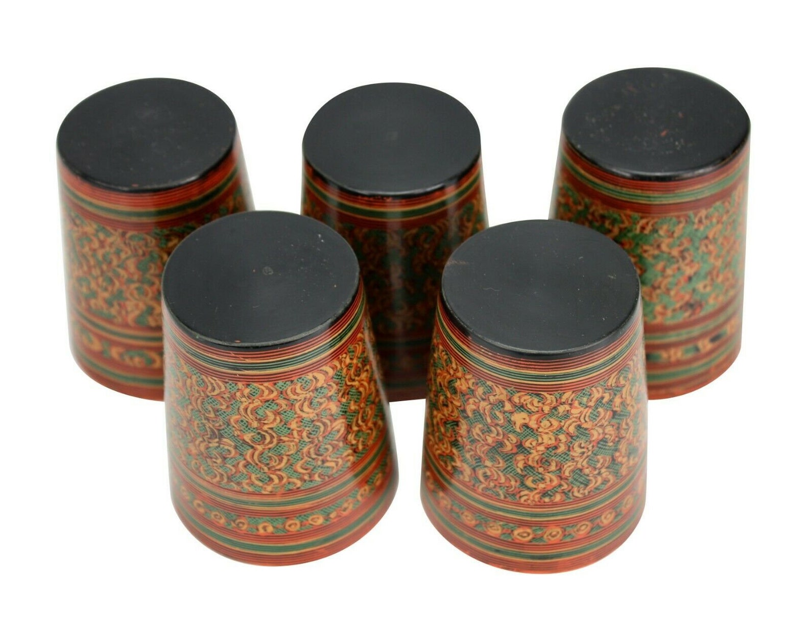 Antique Burmese Lacquer Set of 5 Drinking Cups Yun Design - Etsy UK