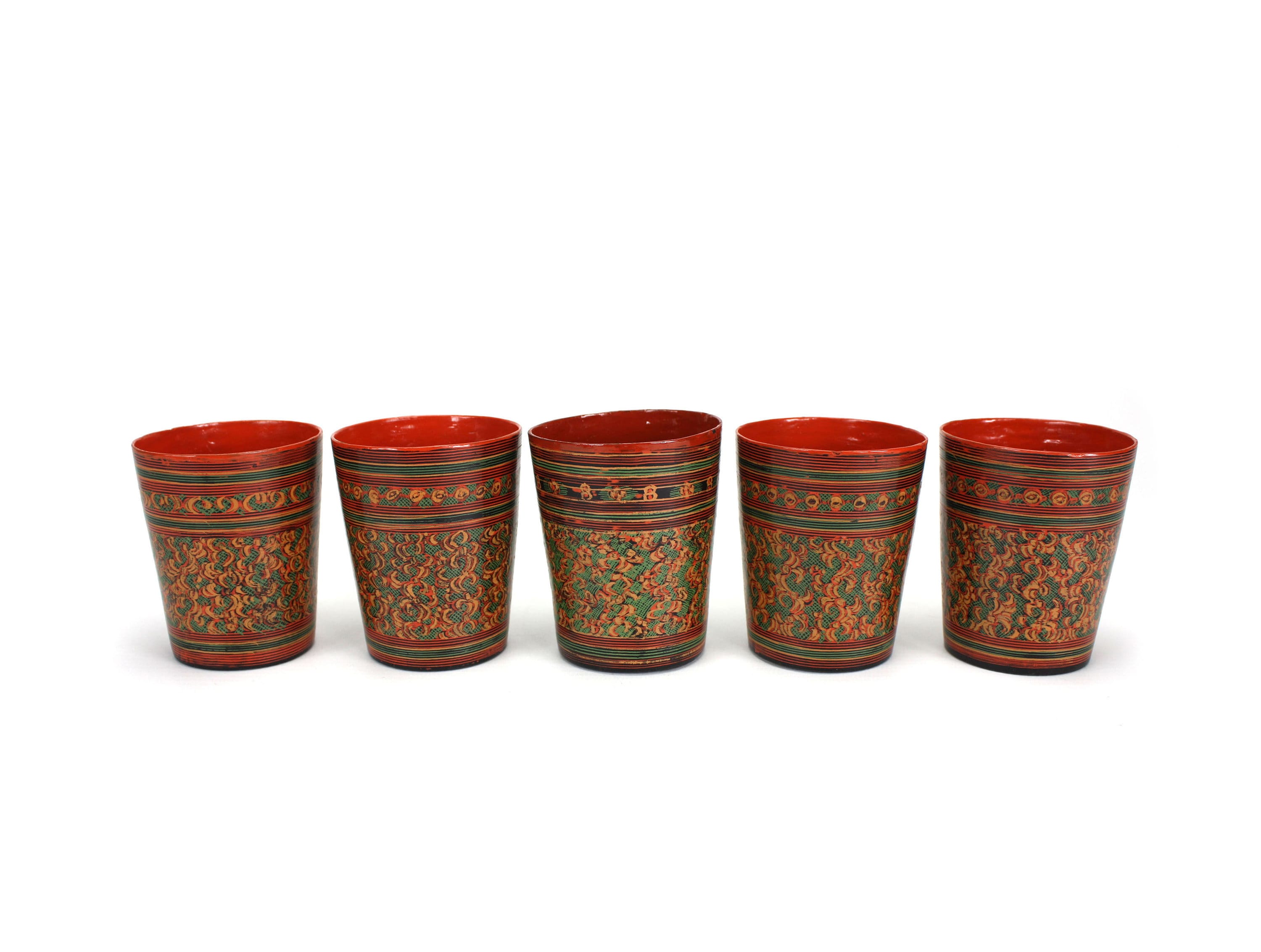 Antique Burmese Lacquer Set of 5 Drinking Cups Yun Design - Etsy UK