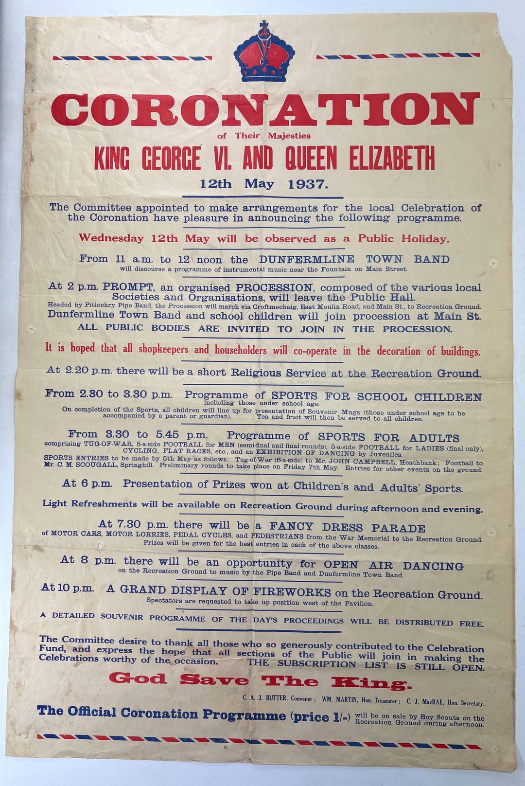 Original 1937 Coronation Poster; Coronation of Their Majesties King ...