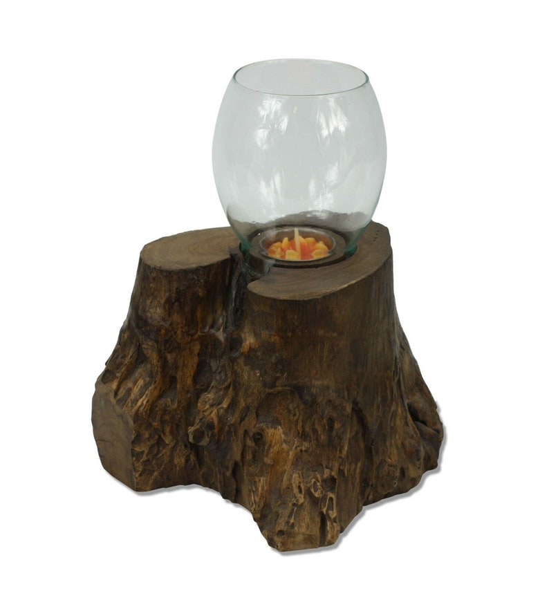 Teak Root Tealight Candle Holder Glass Lantern, Thailand. C.22cm High ...