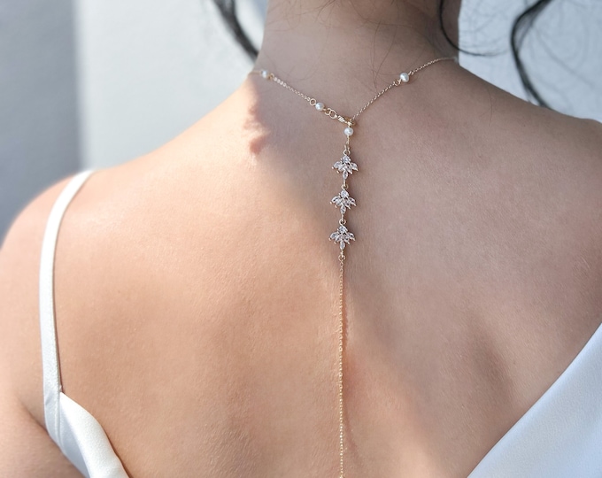 Bridal Necklace, Back Drop Crystal Wedding Necklace, Y Drop Sterling ...