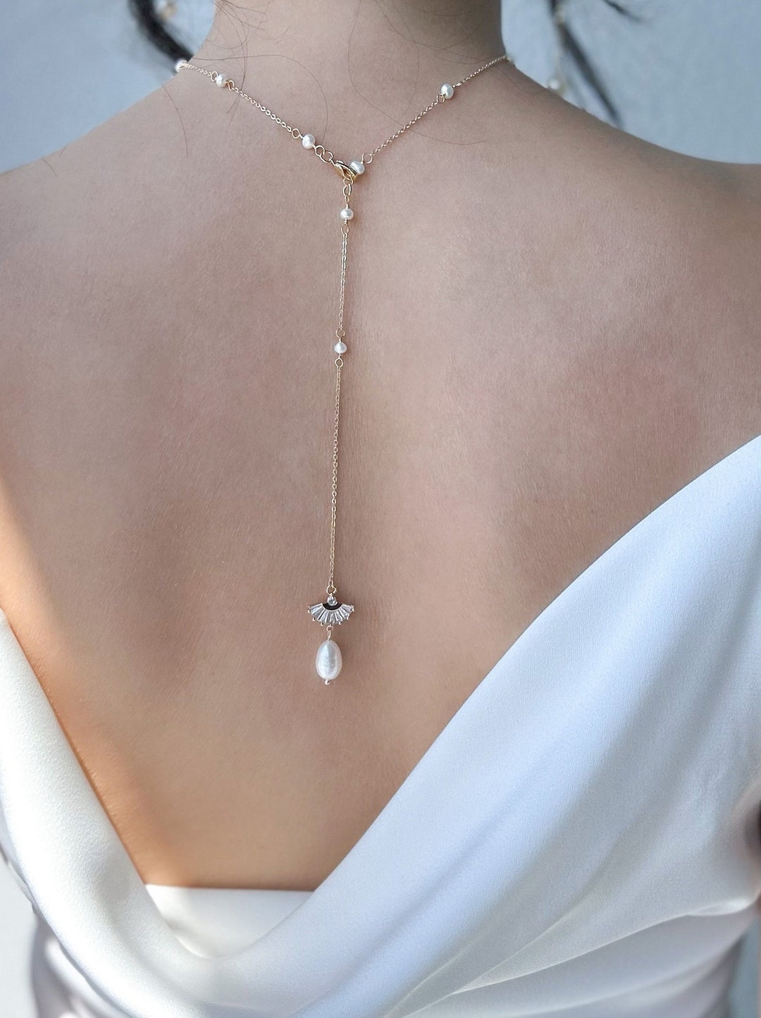 MIZUKI Chain - Bridal Crystal Freshwater Pearl Back Chain/ Bridal ...