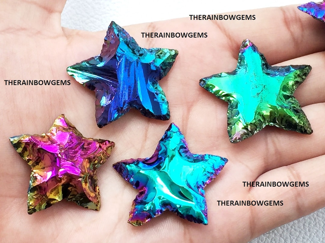 Angel Aura Titanium Coated Star: Carved Crystal for Handicraft Jewelry ...