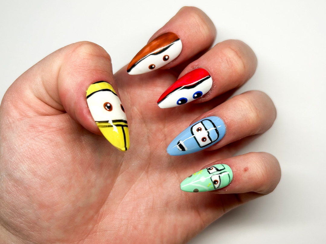 Pixar Cars Nails, Cars Nails, Pixar Cars, Lightening Mcqueen, Lightening Mcqueen Nails, Press on ...