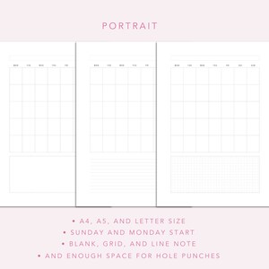 Printable Template, Blank Monthly Calendar With Note Section, Portrait ...
