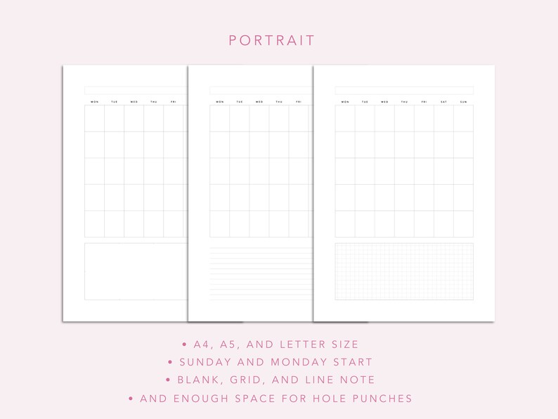 Printable Template, Blank Monthly Calendar With Note Section, Portrait ...