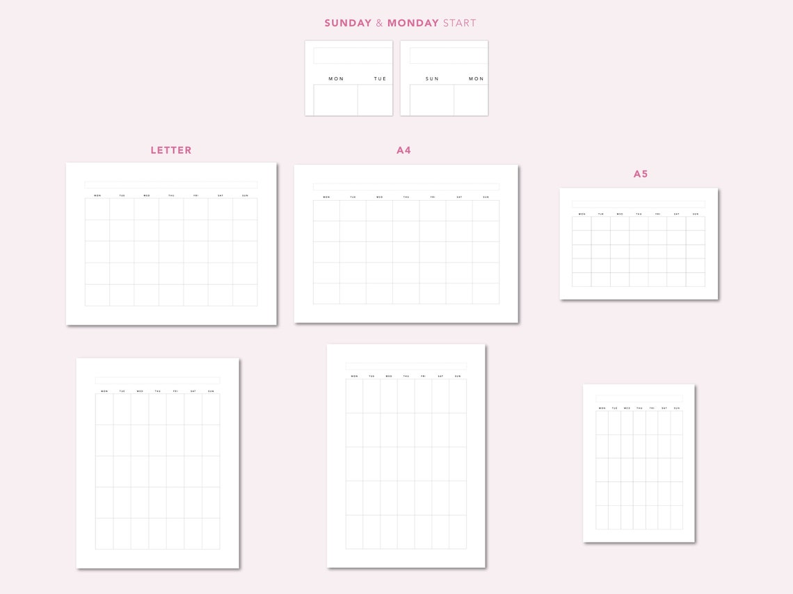 Printable Template, Blank Monthly Calendar, Landscape Planner Template ...