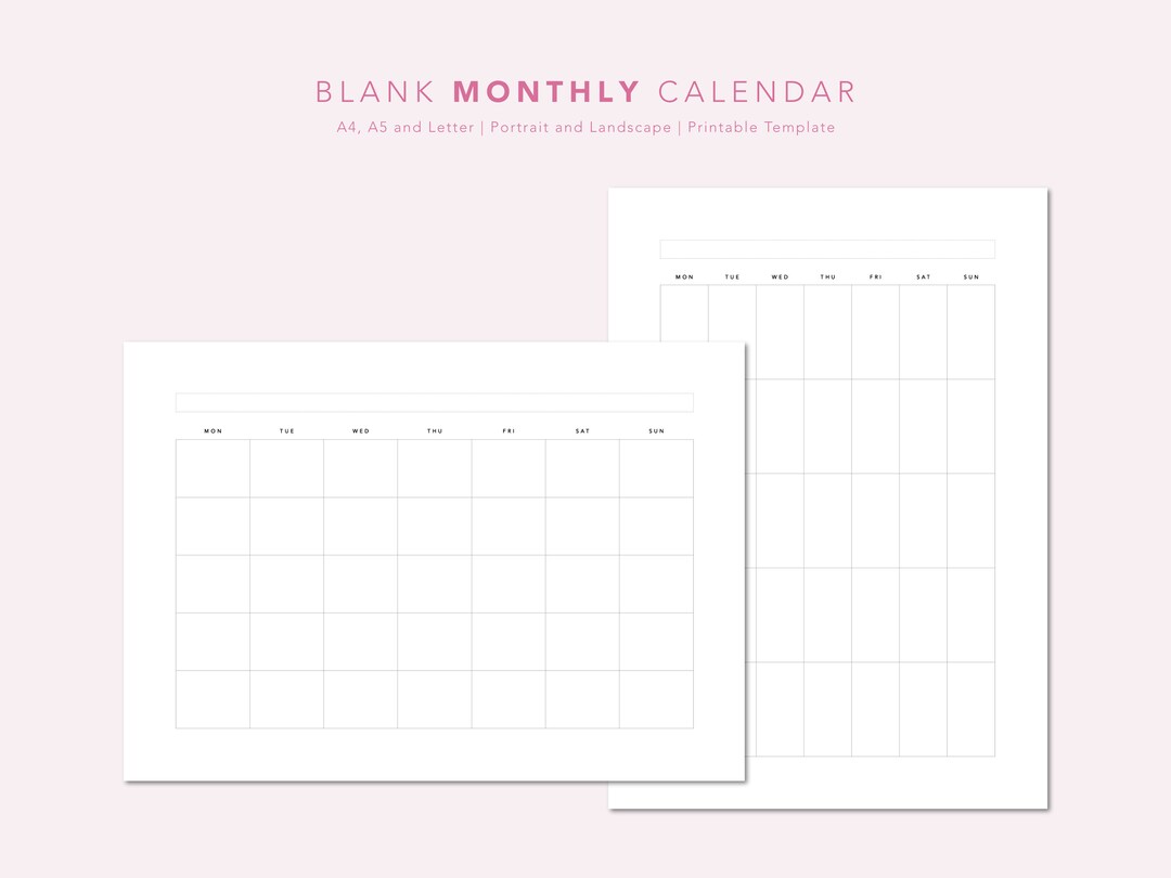 Printable Template, Blank Monthly Calendar, Landscape Planner Template ...