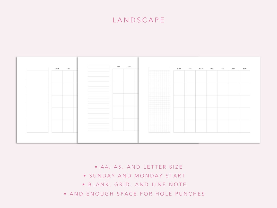 Printable Template, Blank Monthly Calendar With Note Section, Portrait ...