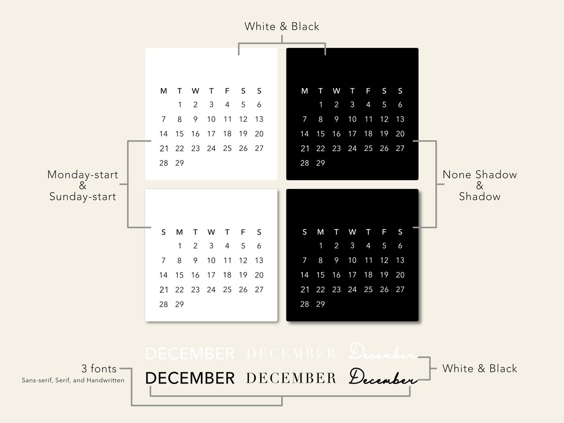 Perpetual Calendar Digital Stickers, Mini Calendar Digital Stickers ...