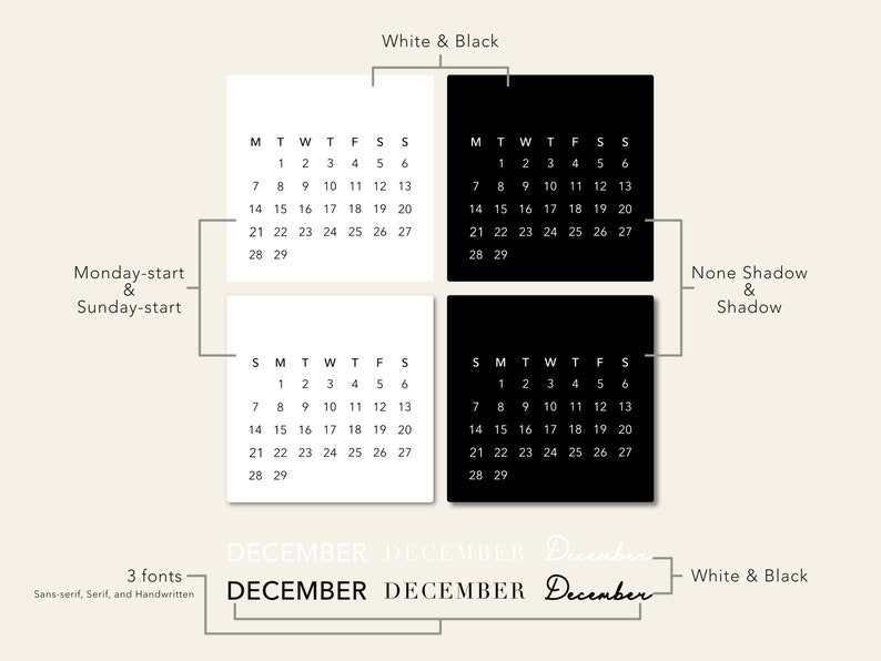 Perpetual Calendar Digital Stickers, Mini Calendar Digital Stickers ...