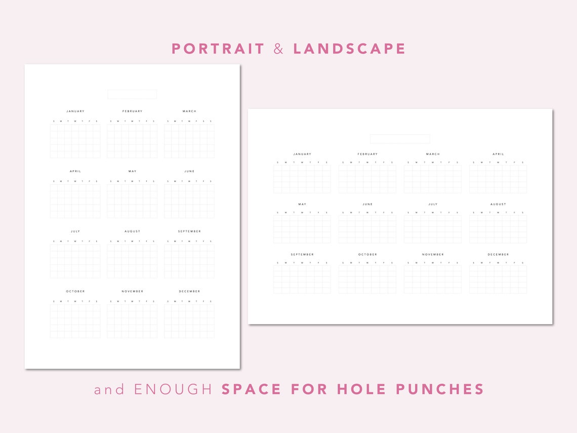 Blank Yearly Calendar, Blank Calendar Printable Template, Portrait ...
