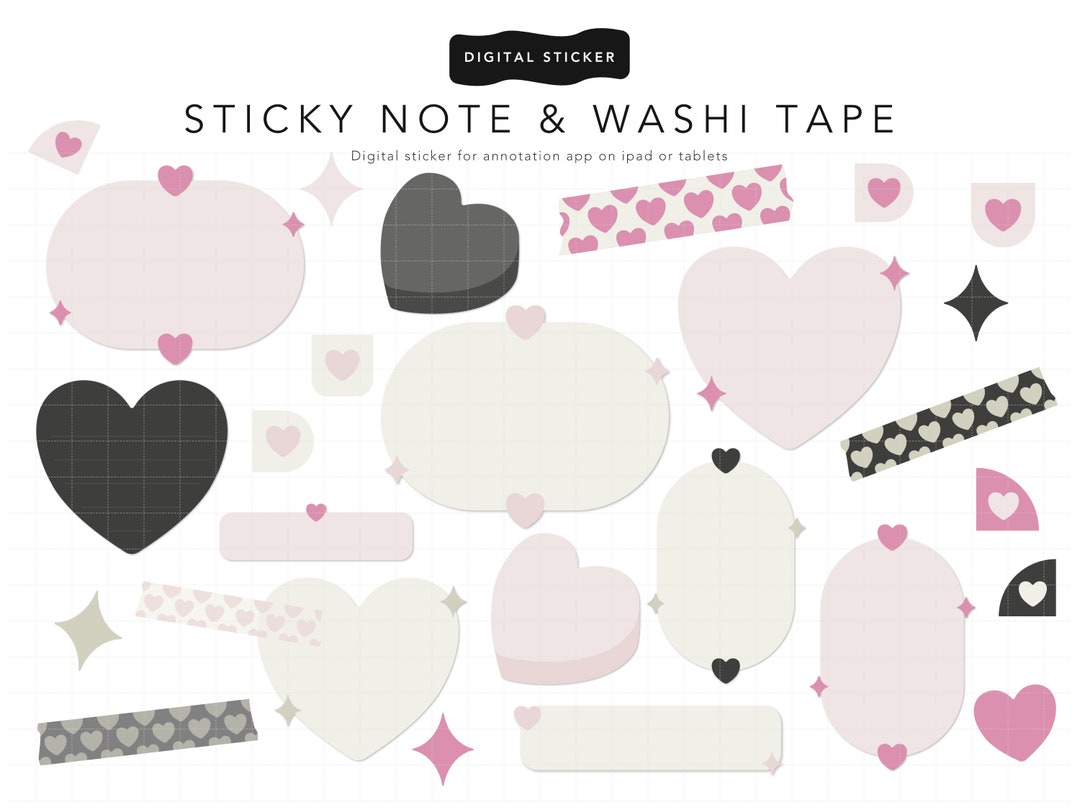 Heart Sticky Note Digital Stickers: Planner Annotation (PNG, Goodnotes ...