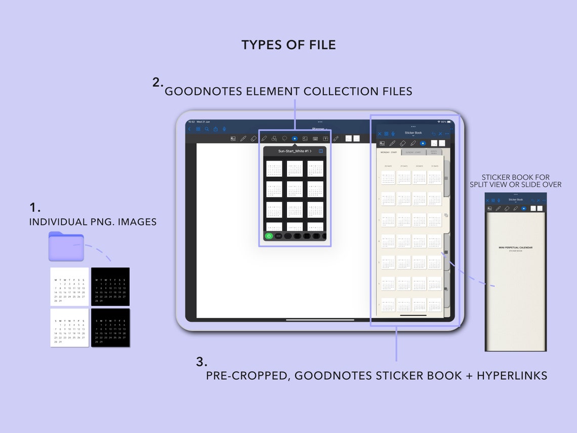 Perpetual Calendar Digital Stickers Mini Calendar Digital - Etsy
