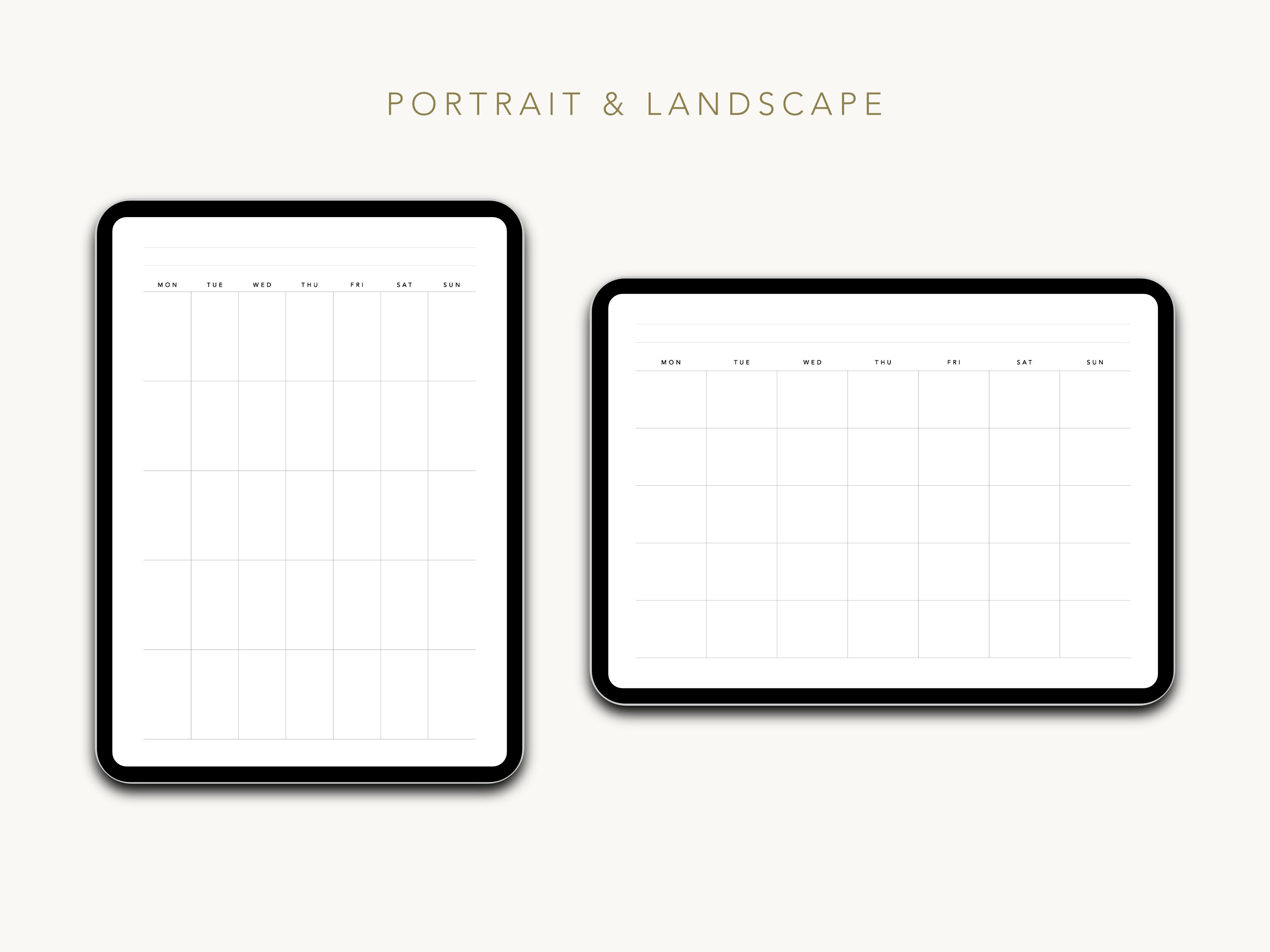 Digital Template, Blank Monthly Calendar, Portrait Blank Calendar ...