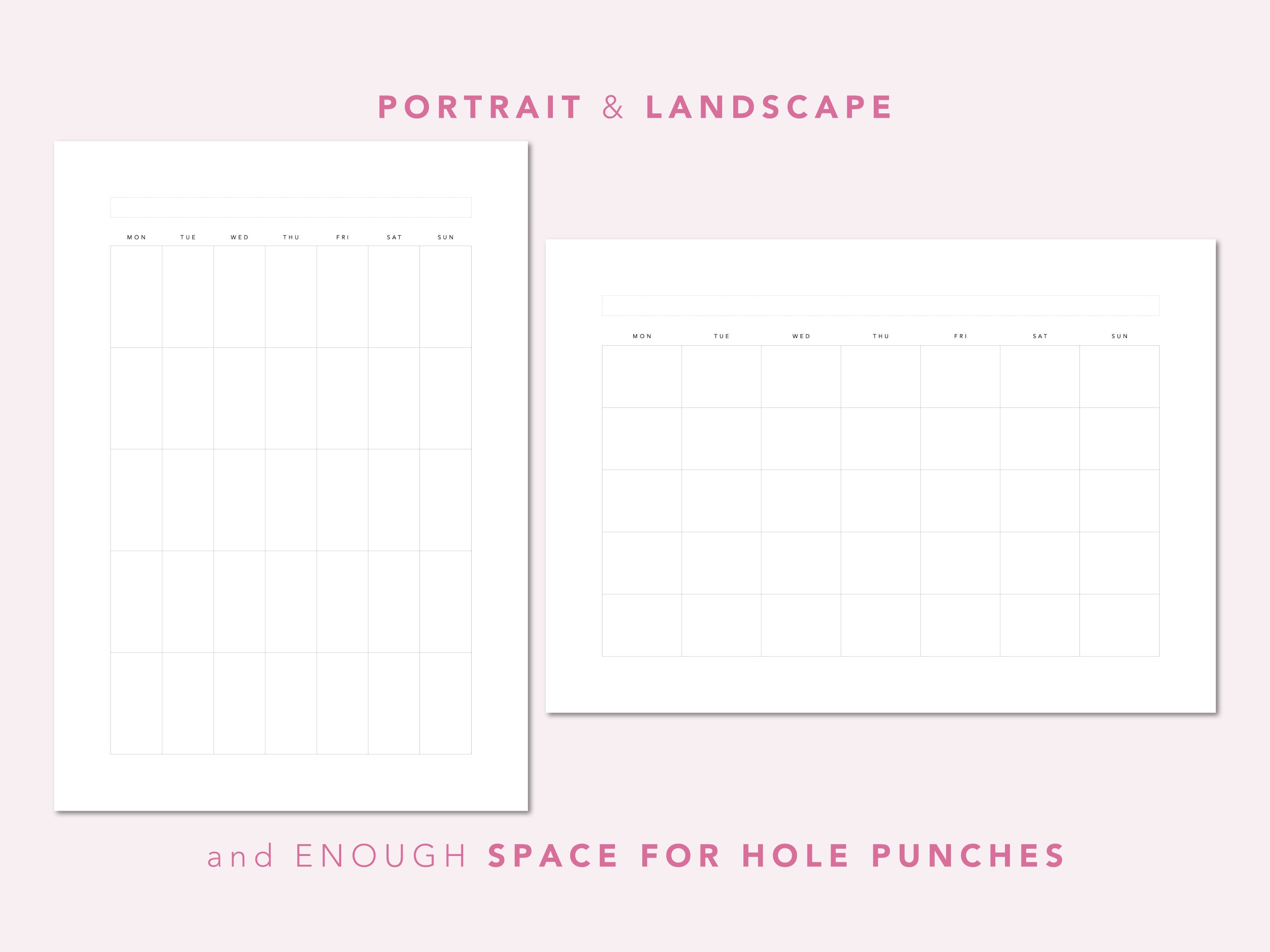 Printable Template, Blank Monthly Calendar, Landscape Planner Template ...