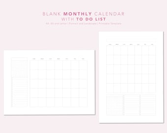Printable Template, Blank Monthly Calendar, Landscape Planner Template ...
