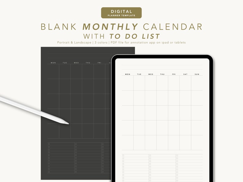 Blank Monthly Calendar With to Do List, Portrait Blank Monthly Calendar ...