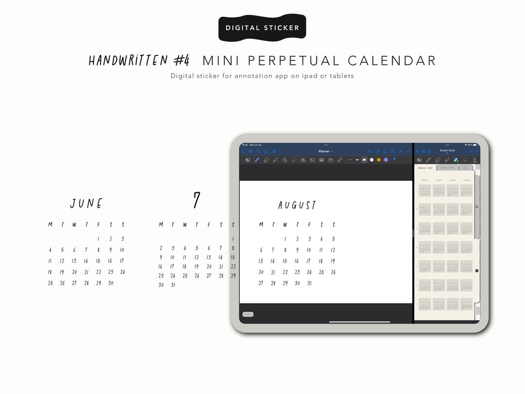 Handwritten Mini Calendar Digital Stickers: Perpetual Planner (PDF) - Etsy