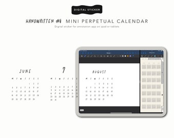 Handwritten Font Perpetual Mini Calendar Digital Stickers, Mini ...