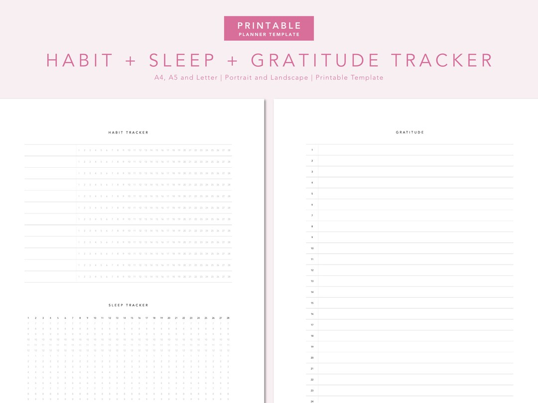Habit Sleep Gratitude Tracker: Printable Planner (PDF) - Etsy
