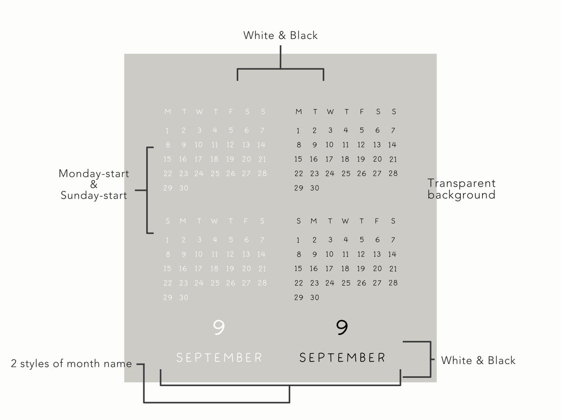 Handwritten Font Perpetual Mini Calendar Digital Stickers, Mini ...