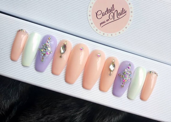 Crystal Princess Nail Set Swarovski Nails False Nails Purple and Pink Nails Fake Nails Press on Nails Glossy Nails Purple Etsy