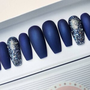 Blue Velvet Matte False Nails • Royal Blue Fake Nails • Stary Night ...
