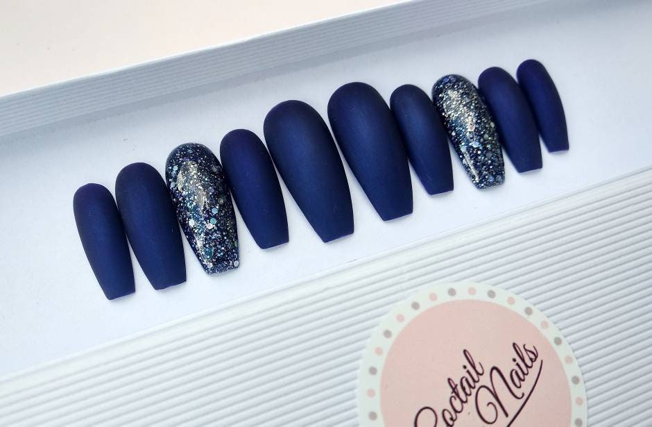 Blue Velvet Matte False Nails Royal Blue Fake Nails Stary - Etsy