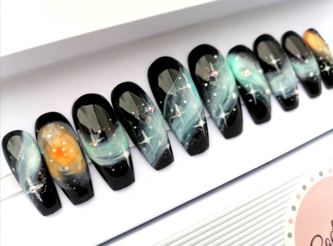Galaxy Stars False Nails Nebula Press on Nails Space Aurora Swarovski ...