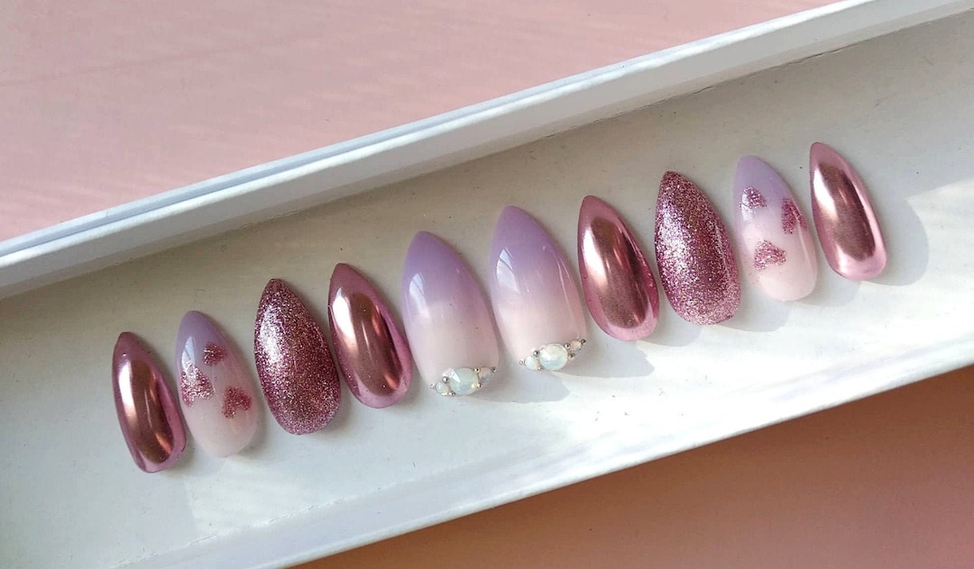 Love Pink • Valentines Day Rose Gold Mirror Nails With Opal Swarovski ...