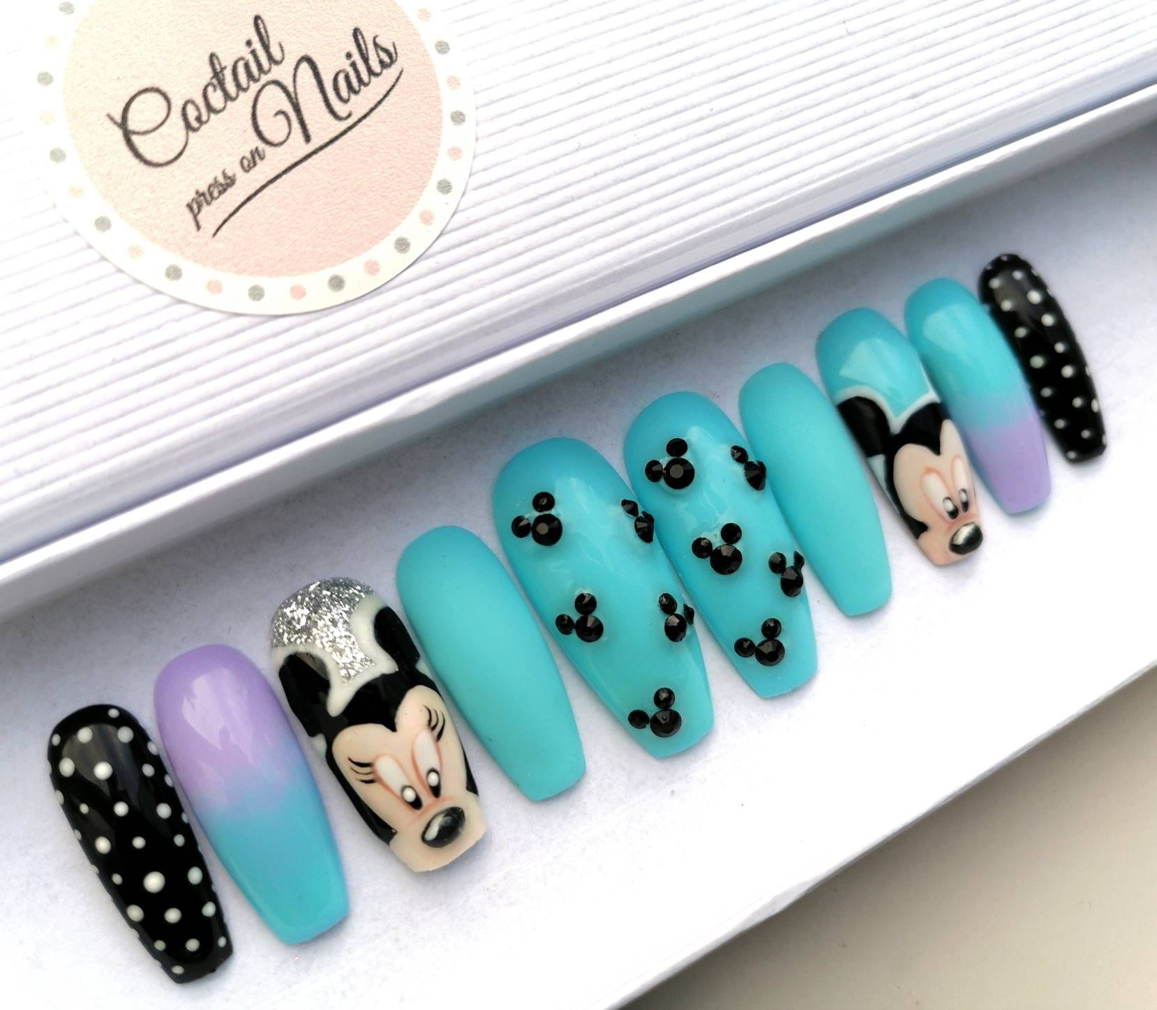 Mickey Mouse Fake Nails Disney False Nails Cartoon Ombre - Etsy