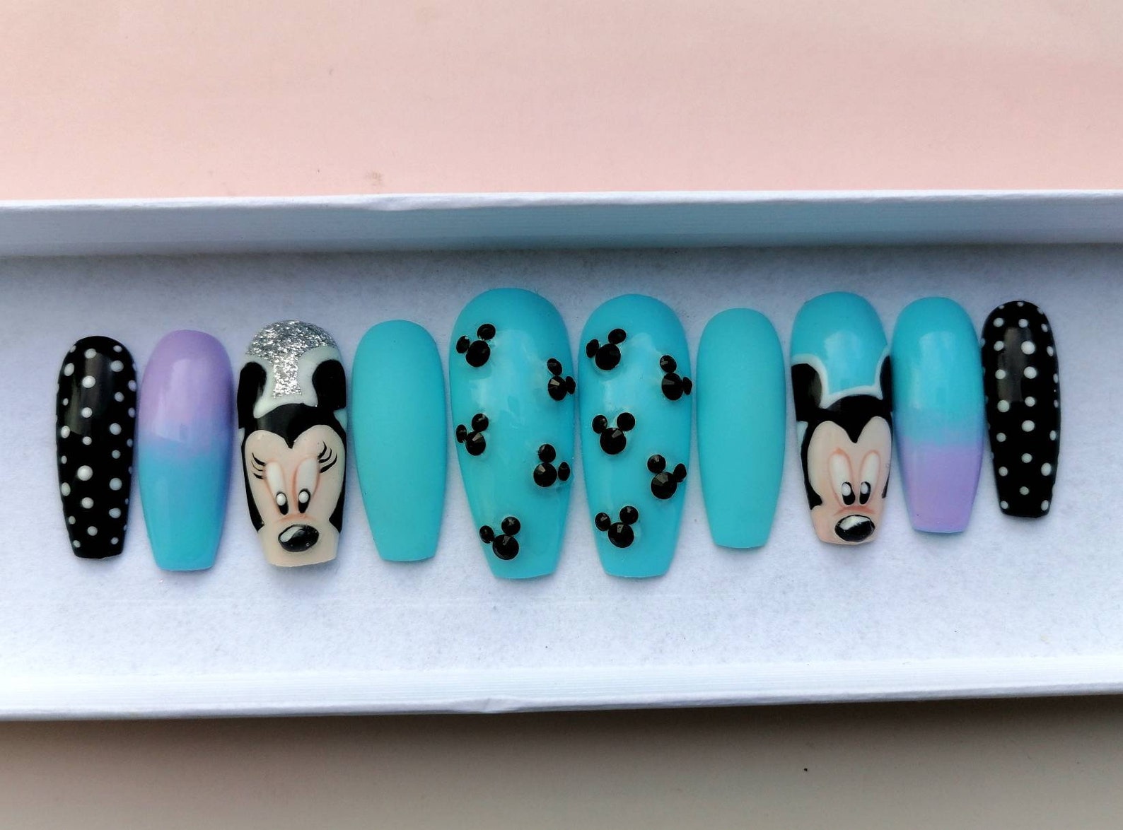 Mickey Mouse Fake Nails Disney False Nails Cartoon Ombre Press on Nails ...
