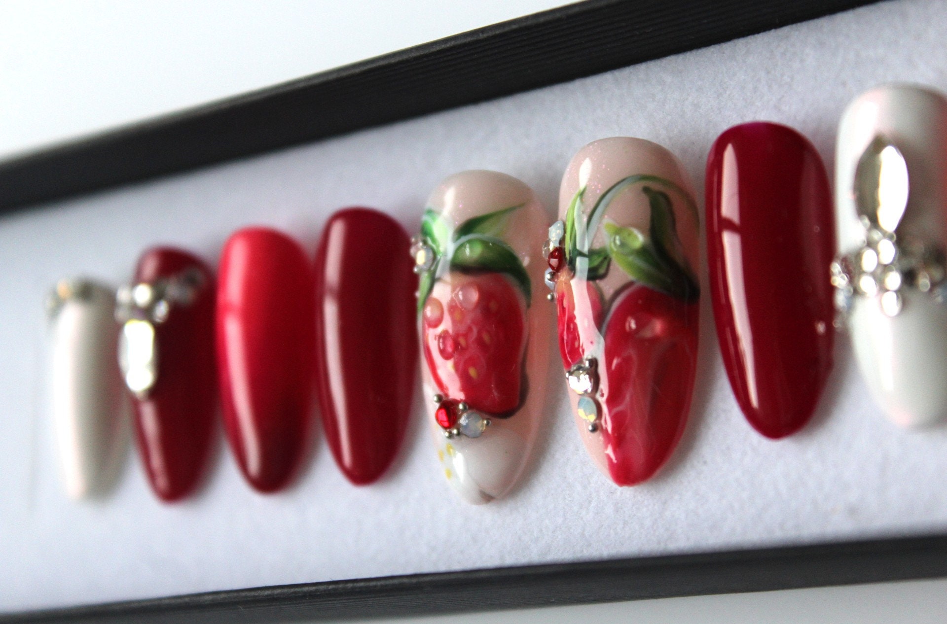 Strawberry Dream | Swarovski Nails | False Nails | Press on Nails |any ...