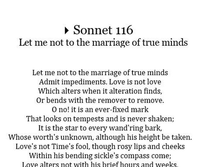 William Shakespeare Sonnet 116 Let Me Not to the Marriage of True Minds ...