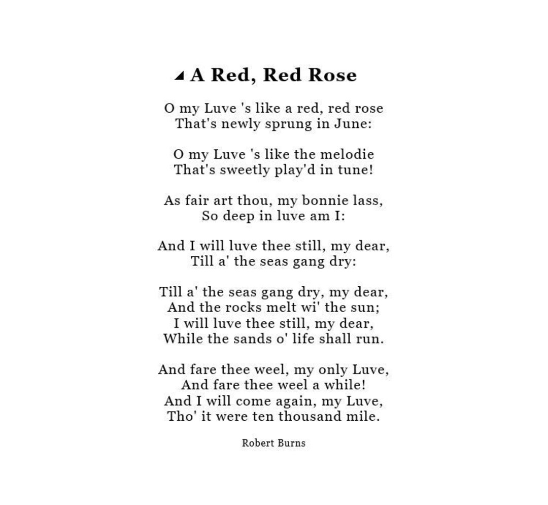 A Red, Red Rose by Robert Burns Wedding Reading Wedding Poem Love Poem ...