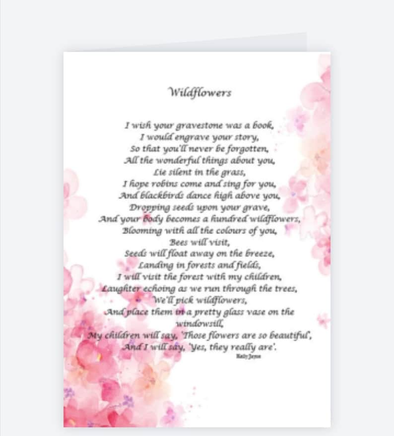Sympathy Poem Card Funeral Poem Funeral Reading Memorial - Etsy UK