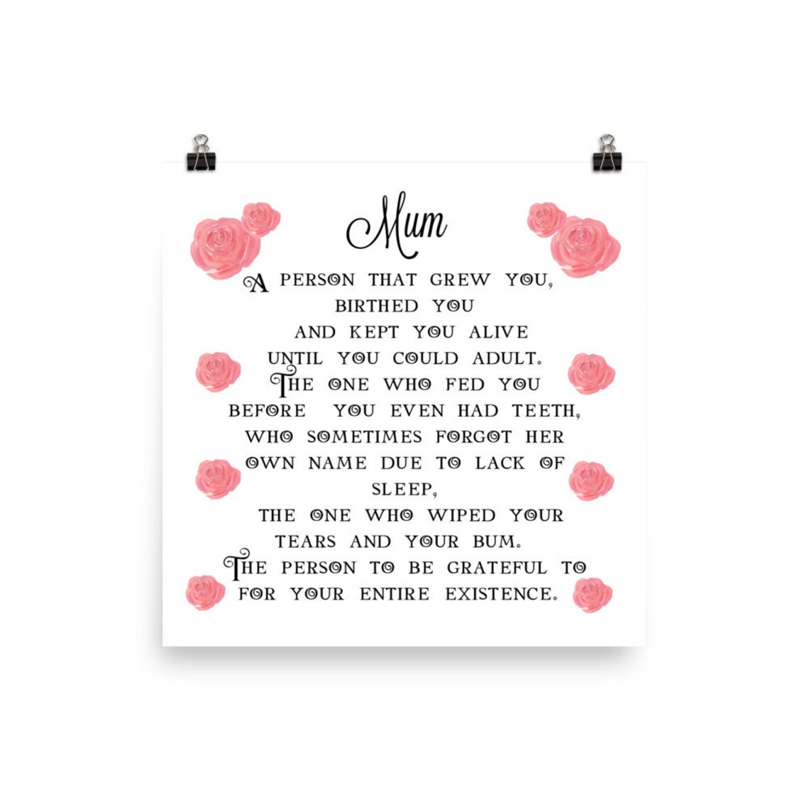 Mum Poem Print Keepsake Gift for Mum Mother Letter Mother Verse Gift ...