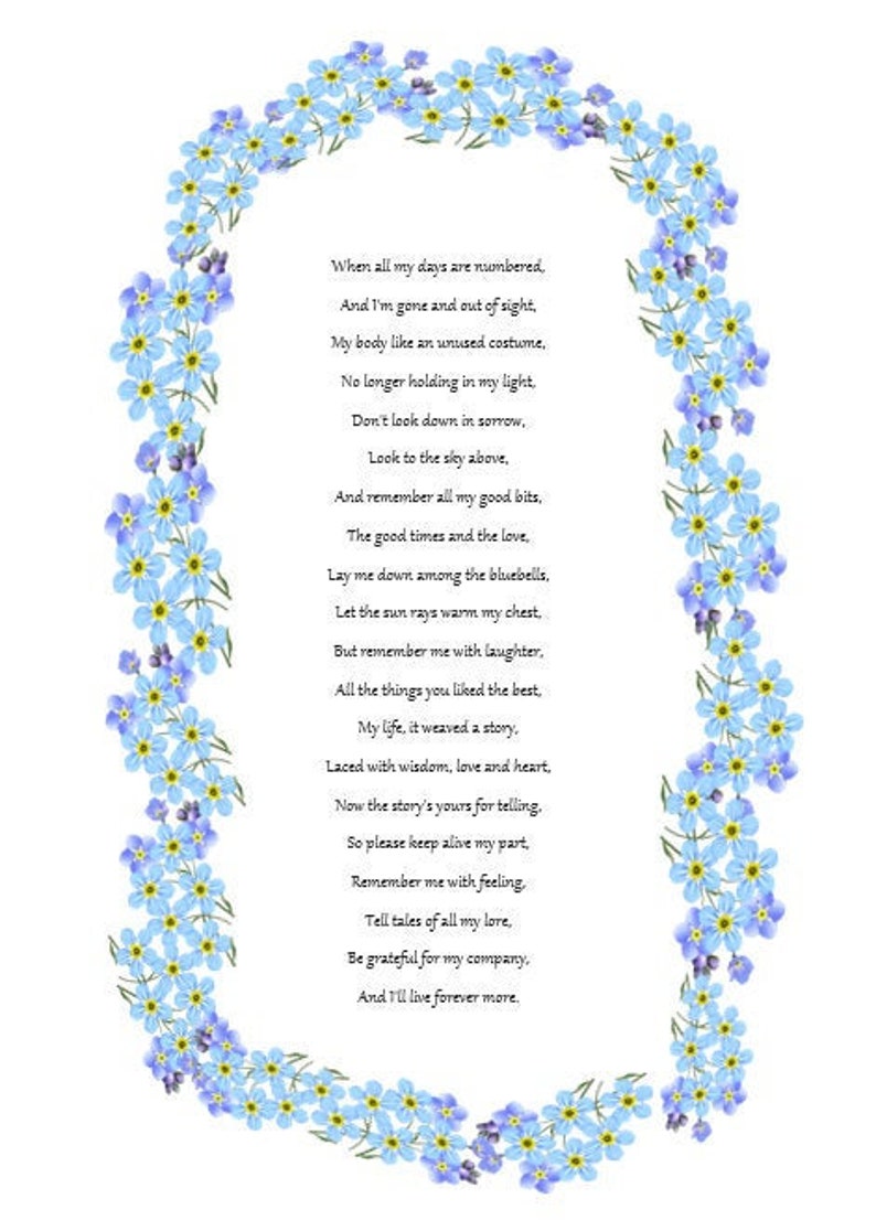 Sympathy Poem Print Funeral Poem Funeral Reading Memorial | Etsy